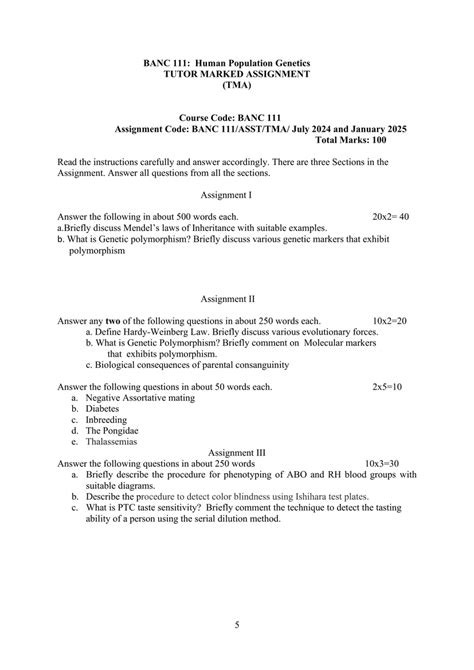 Banc 111 Human Population Genetics In English Solved Assignment 2024