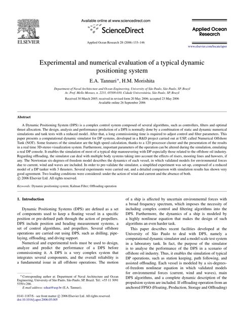 Pdf Experimental And Numerical Evaluation Of A Typical Dynamic Positioning System