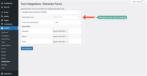 wemail and elementor forms integration