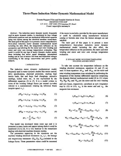 Pdf 7500024 Three Phase Induction Motor Dynamic Mathematical Model