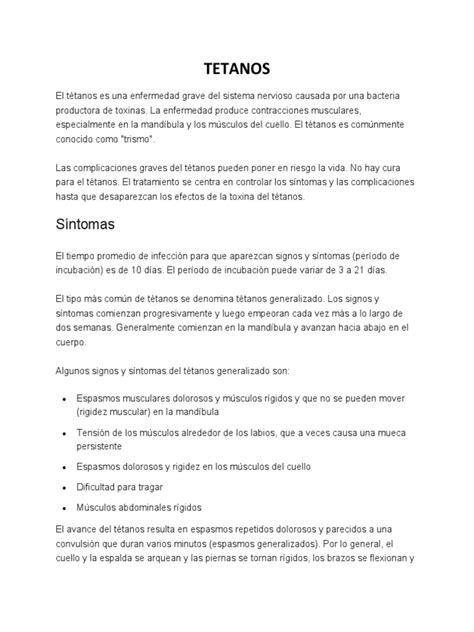 Tetanos Pdf Enfermedades Y Trastornos Epidemiología