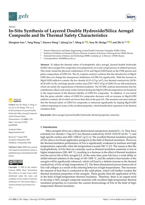 Pdf In Situ Synthesis Of Layered Double Hydroxide Silica Aerogel Composite And Its Thermal