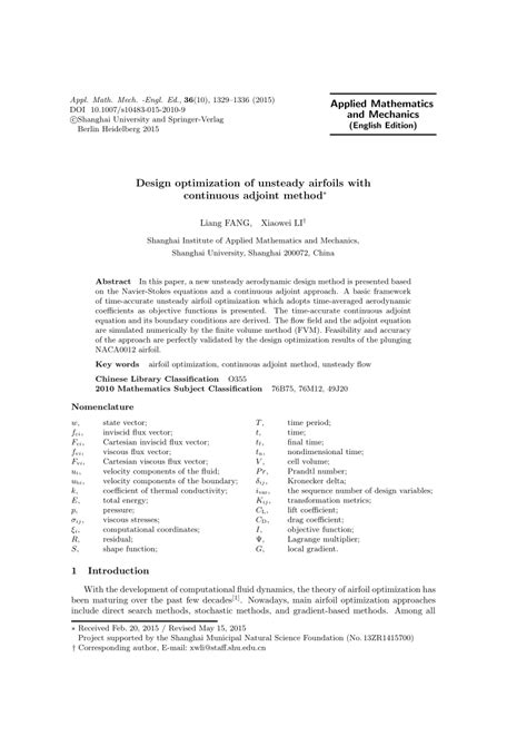 Pdf Design Optimization Of Unsteady Airfoils With Continuous Adjoint Method
