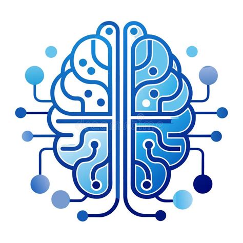 Digital Brain Ai Technology And Neural Network Representation In Blue Tones Stock Vector