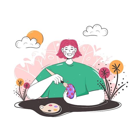 Premium Vector Modern Style Easter Person A Giant Woman Paints A