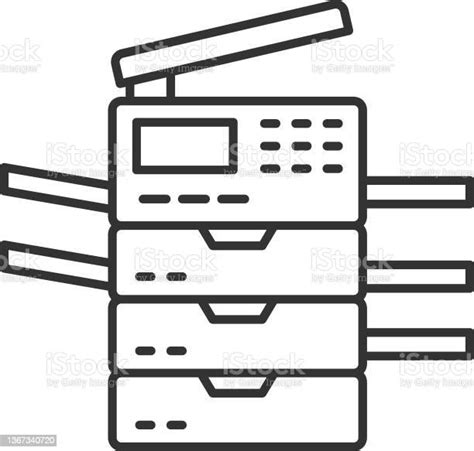 오픈 용지 트레이 개념 벡터 아이콘 디자인 오프셋 인쇄 기호 디지털 프린터 서비스 표지판 Cmyk 컬러 인쇄 장비 스톡 일러스트레이션을 갖춘 다기능 프린터 및 복사기 0명에