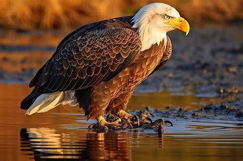 Premium Photo Bald Eagle With A Field Of Daisies In The Foreground