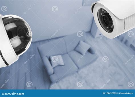 Living Room Under Cctv Cameras Surveillance Stock Image Image Of