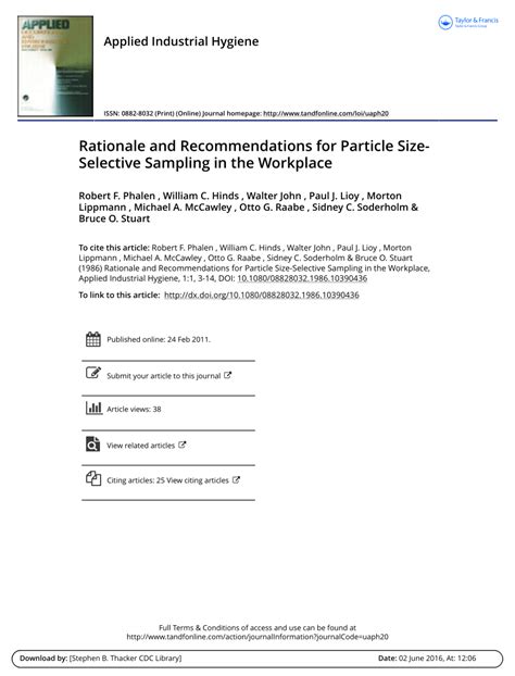 Pdf Rationale And Recommendations For Particle Size Selective Sampling In The Workplace