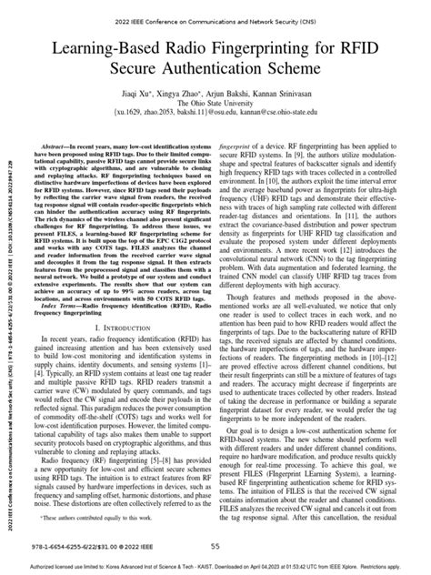 learning based radio fingerprinting for rfid secure authentication