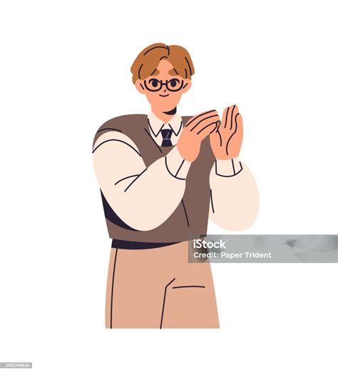 행복한 직장인은 손뼉을 치며 기뻐합니다 소년은 박수를 치고 성공을 축하합니다 젊은이는 인사하고 축하하고 박수로 지지를 표합니다 흰색에 평평한 고립 된 벡터 그림 감사에 대한