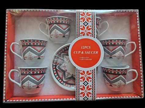 Комплект за сервиране от 12 части 6бр чаши и 6броя чинии Съдове Сервизи Прибори Рус