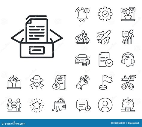 Documents Box Line Icon Doc Files Page Sign Salaryman Gender Equality And Alert Bell Vector
