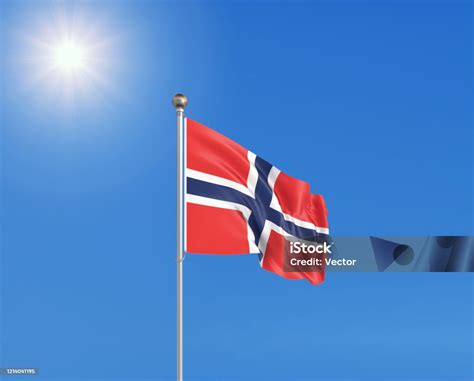 3d 일러스트레이션 햇볕이 잘 드는 푸른 하늘 배경에 노르웨이의 국기를 흔들어 색상 0명에 대한 스톡 사진 및 기타 이미지 0명 Legislative Election