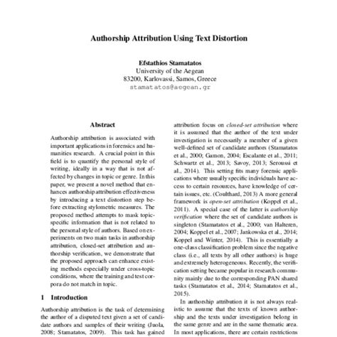 Authorship Attribution Using Text Distortion Acl Anthology