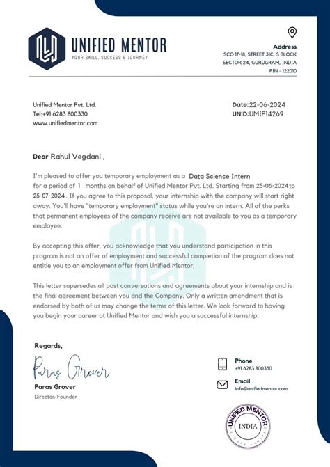 Internship Datascience Unifiedmentor Careergrowth Professionaldevelopment Rahul Vegdani