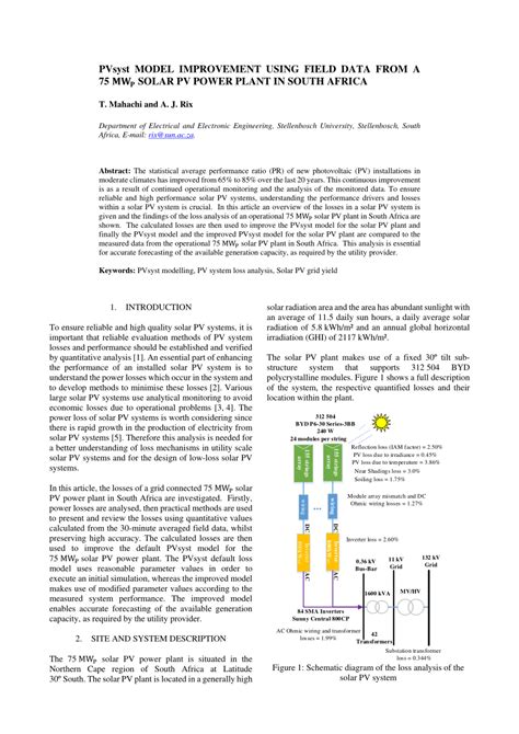 Pdf Pvsyst Model Improvement Using Field Data From A 75 𝐌𝐖p Solar Pv