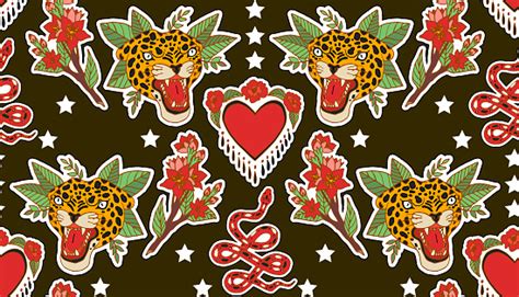 원활한 인도 패턴입니다 스티커 핀 패치 및 만화에서 필기 노트 컬렉션 집합입니다 타이거 칼 Hamsa 꽃 식물 벡터 일러스트 레이 션 0명에 대한 스톡 벡터 아트 및 기타