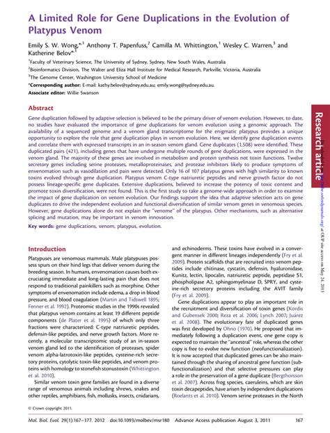 Pdf A Limited Role For Gene Duplications In The Evolution Of Platypus