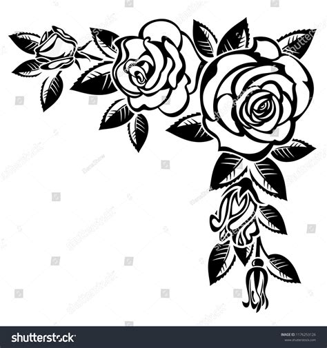 Corner Roses On White Background Stock Vector Royalty Free 1176253126