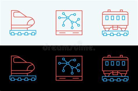 Set Line Passenger Train Cars High Speed And Railway Map Icon Vector Stock Vector