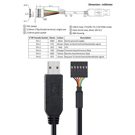 Dtech Ftdi Usb To Ttl Serial Adapter 3 3v Debug Cable 6 Pin Female