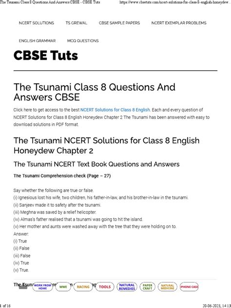 the tsunami class 8 questions and answers cbse cbse tuts 1 pdf