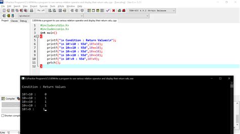 Write A Program To Use Various Relation Operator And Display Their