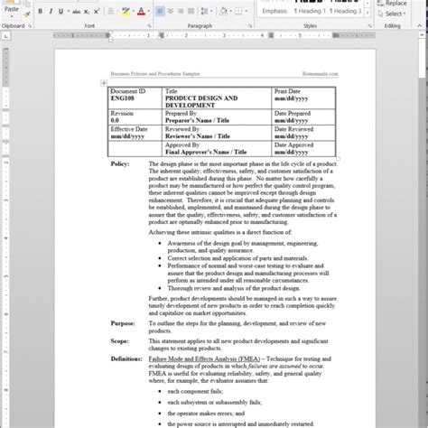 Engineering Procedure Template Engineering Design Procedures