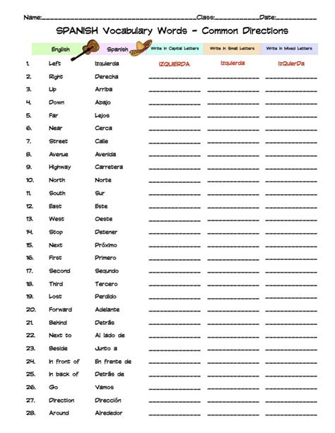 6th Grade Spanish Worksheets