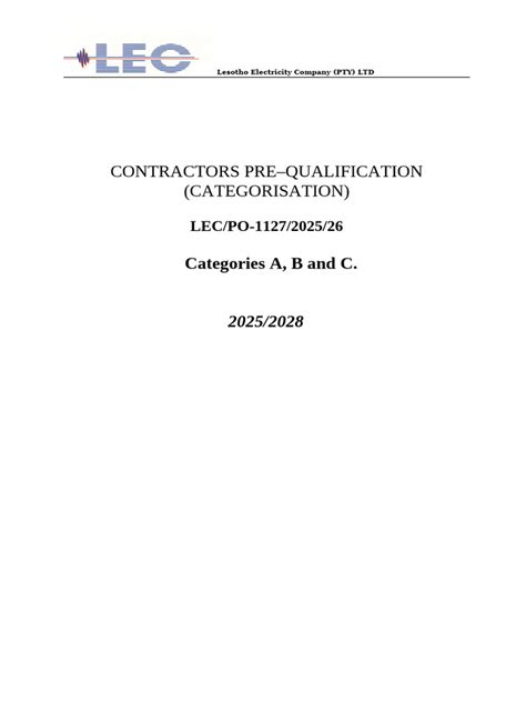 Lesotho Electricity Contractors Pre Qualification Pdf Sexual