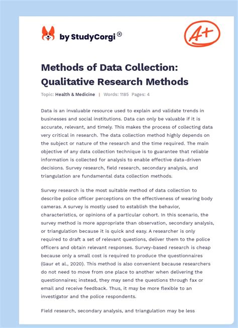 Methods Of Data Collection Qualitative Research Methods Free Essay Example