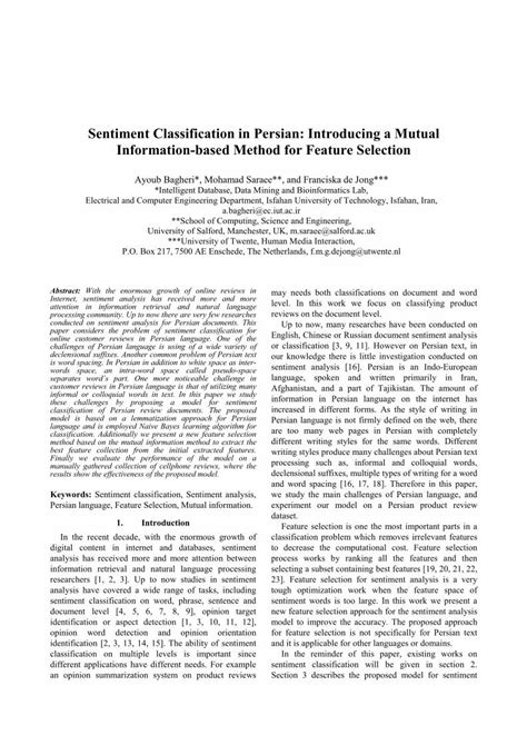 Pdf Sentiment Classification In Persian Introducing A Confnewsum