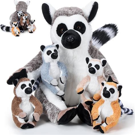 Roundfunny 5 Pcs Lemur Stuffed Animal Set Mommy Lemur Plush