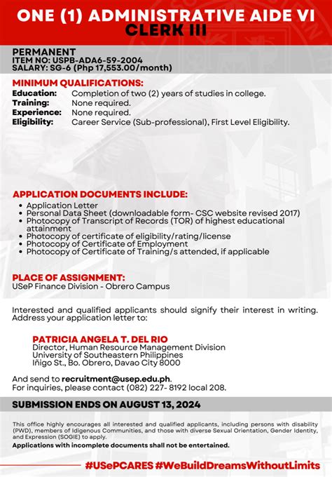 Usep Job Hiring Usep Is In Need Of Ten 10 Non Teaching Personnel For Obrero And Tagum Mabini