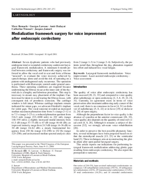 Pdf Medialization Framework Surgery For Voice Improvement After