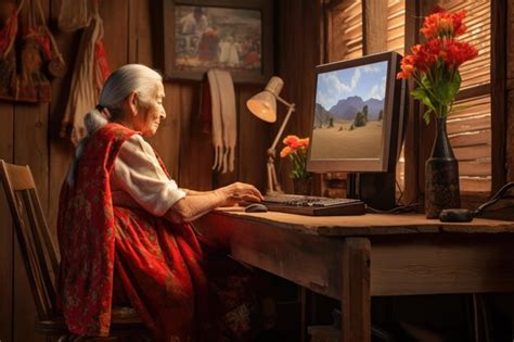 Premium AI Image Old Woman Using Computer