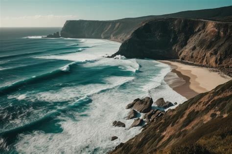 Premium Ai Image View Of The Beach From A Cliff Generative Ai