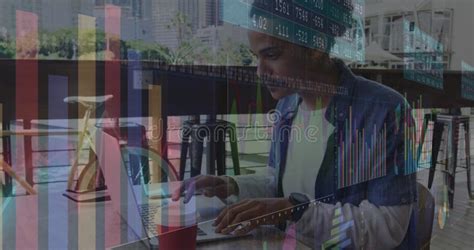 Image Of Statistics And Data Processing Over Man Using Laptop Stock Image Image Of Generated