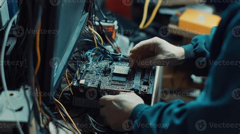 A Person Assembling A Computer Motherboard Amidst Tangled Wires And