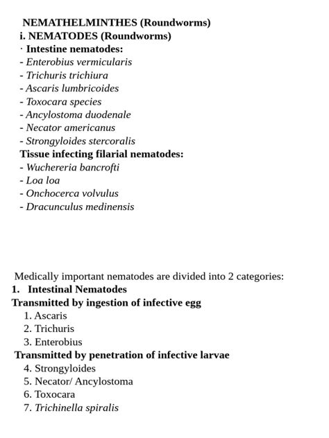 Nematodes Round Worms Pdf Nematode Parasitology