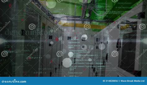 Image Of Data Processing Symbols White Spots And Light Trails Against