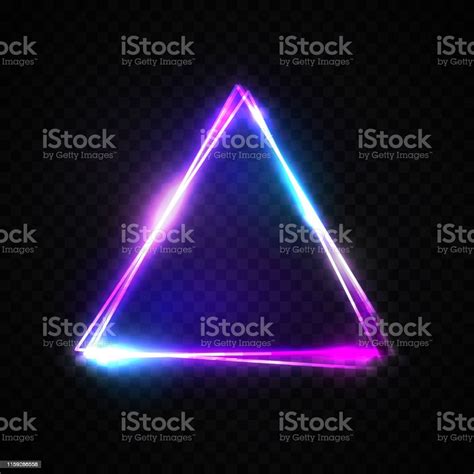 투명 한 배경에 네온 추상 삼각형입니다 빛나는 프레임입니다 빈티지 전기 기호입니다 불타는 포인터 광고 표지판 포스터 배너에 대한 클럽 바 또는 카페 디자인 요소입니다 밝은