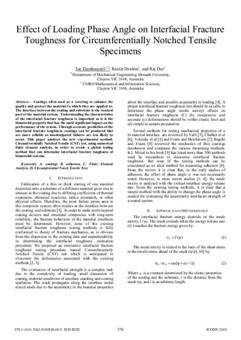 Pdf Effect Of Loading Phase Angle On Interfacial Fracture Toughness For Circumferentially