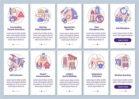 Workplace Safety Onboarding Mobile App Page Screen With Concepts Set Stock Vector Illustration