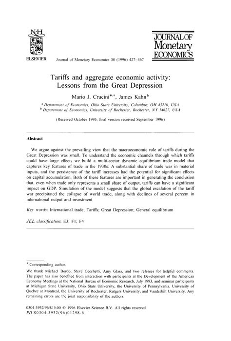 Pdf Tariffs And Aggregate Economic Activity Lessons From The Great