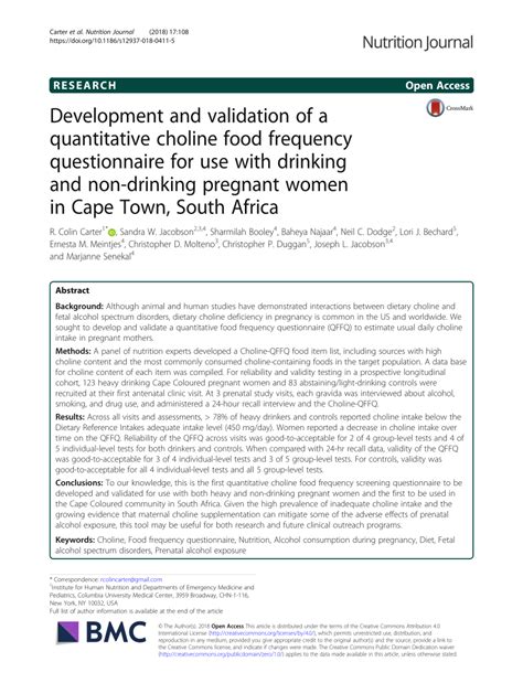 Pdf Development And Validation Of A Quantitative Choline Food