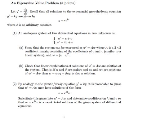 Solved An Eigenvalue Value Problem 5 Points Let Y Y