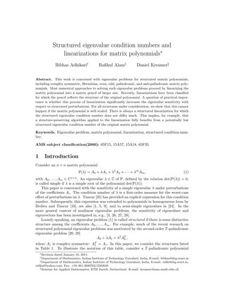 Pdf Structured Eigenvalue Condition Numbers And Eigenvalue