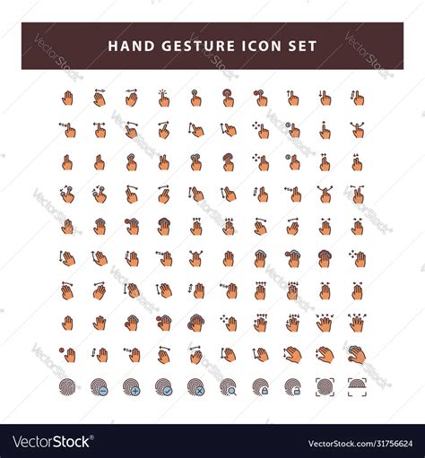 Set Hand Gestures Icon With Filled Outline Vector Image
